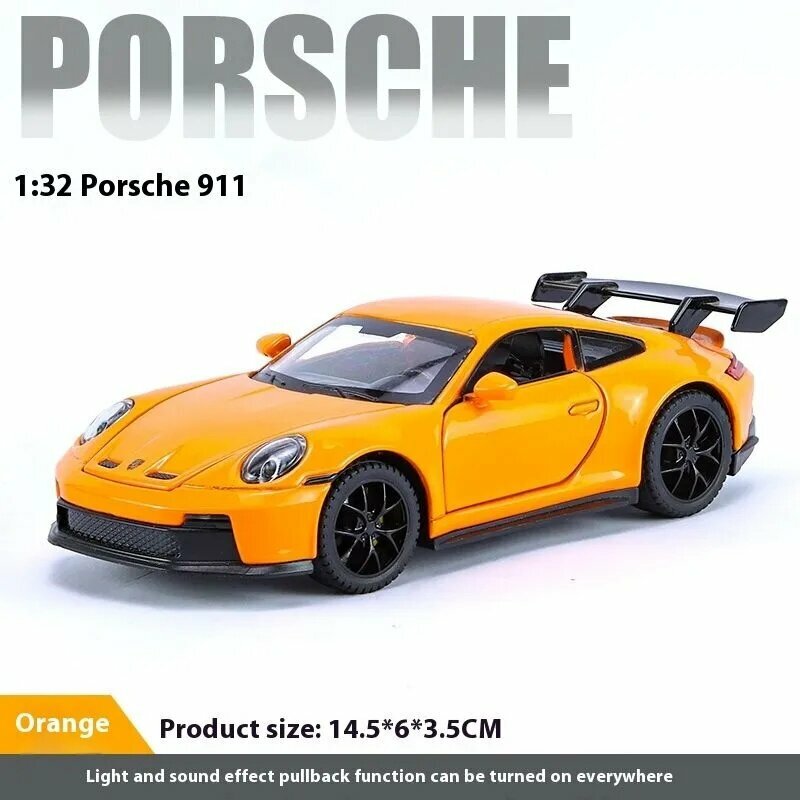 Модель для литья металла 1/32 Porsche 911 GT3 RS Модель суперкара Детские автомобильные игрушки С звуком и светом
