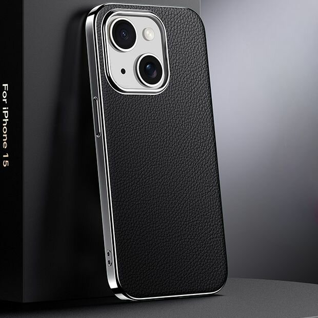 Роскошный натуральной кожи чехол для Apple iPhone15 (Эпл Айфон 15 )