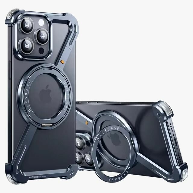 Чехол для iPhone 15 Minimalist, 360 поворотная подставка алюминиевая, синий металлик