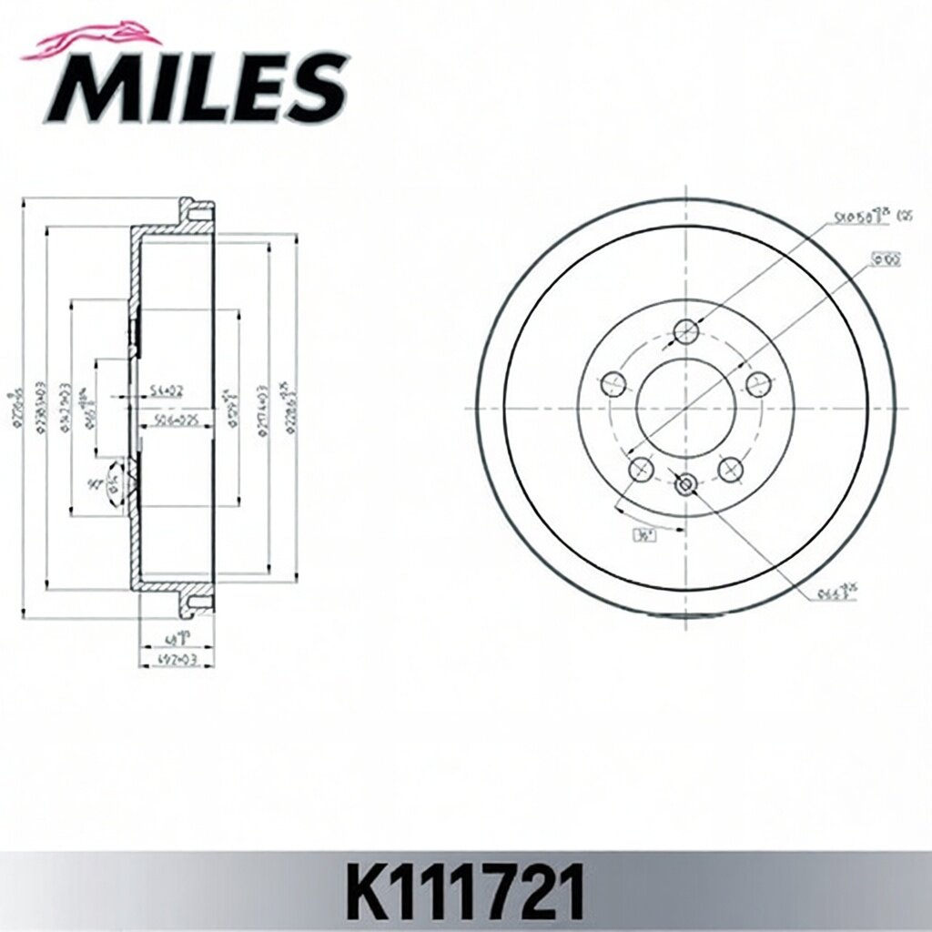 Барабан тормозной D228 мм VW POLO седан 10- K111721 Miles арт. K111721