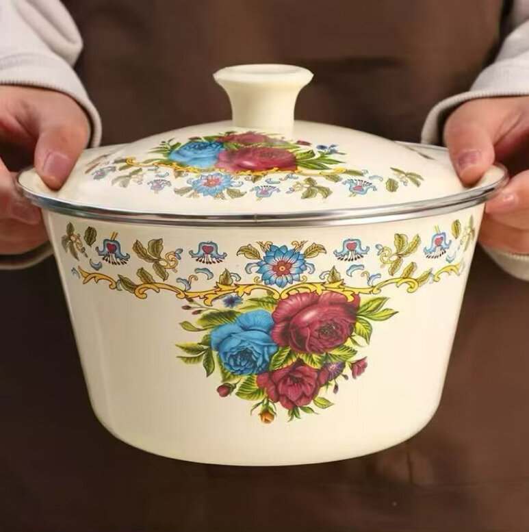 Эмалированная миска с крышкой, кухонная, для супа, большая емкость, 3.6 л