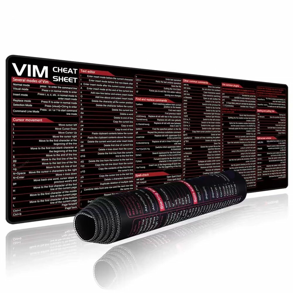 Коврик для мыши Vim Большой текстовый редактор Linux Sheet Shortcut Коврик для мыши для рабочего стола инженера-программиста 400x900x3мм, белый, черный, красный