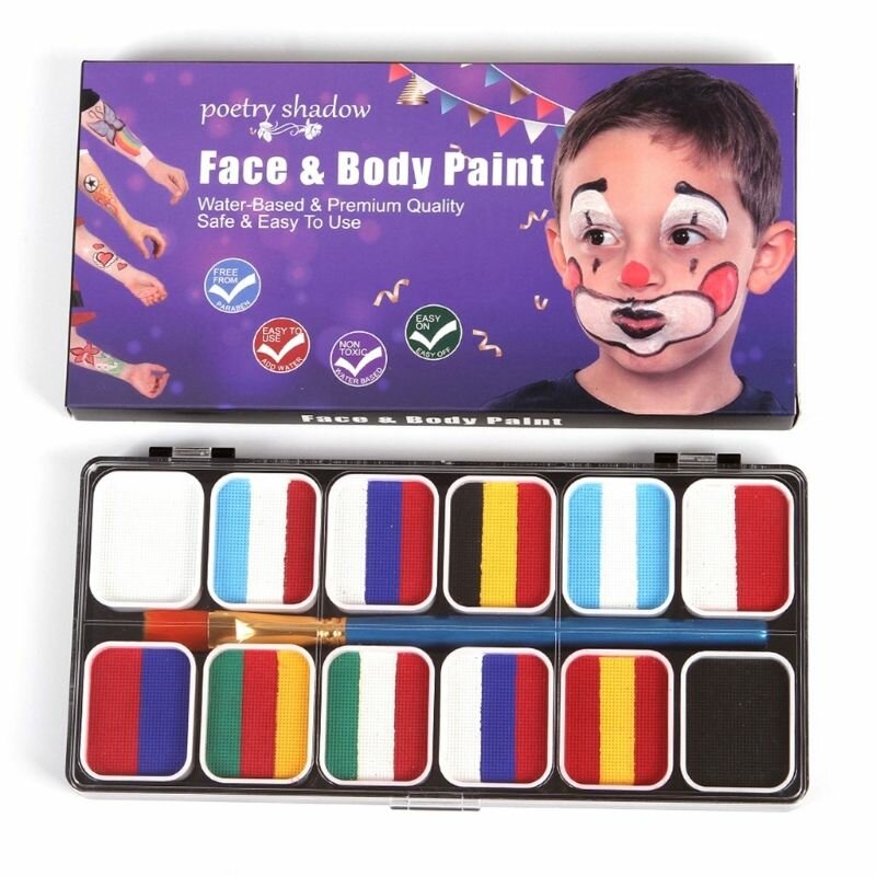 (1 коробка) Кубок мира 12 лунок водорастворимая краска радужные полоски