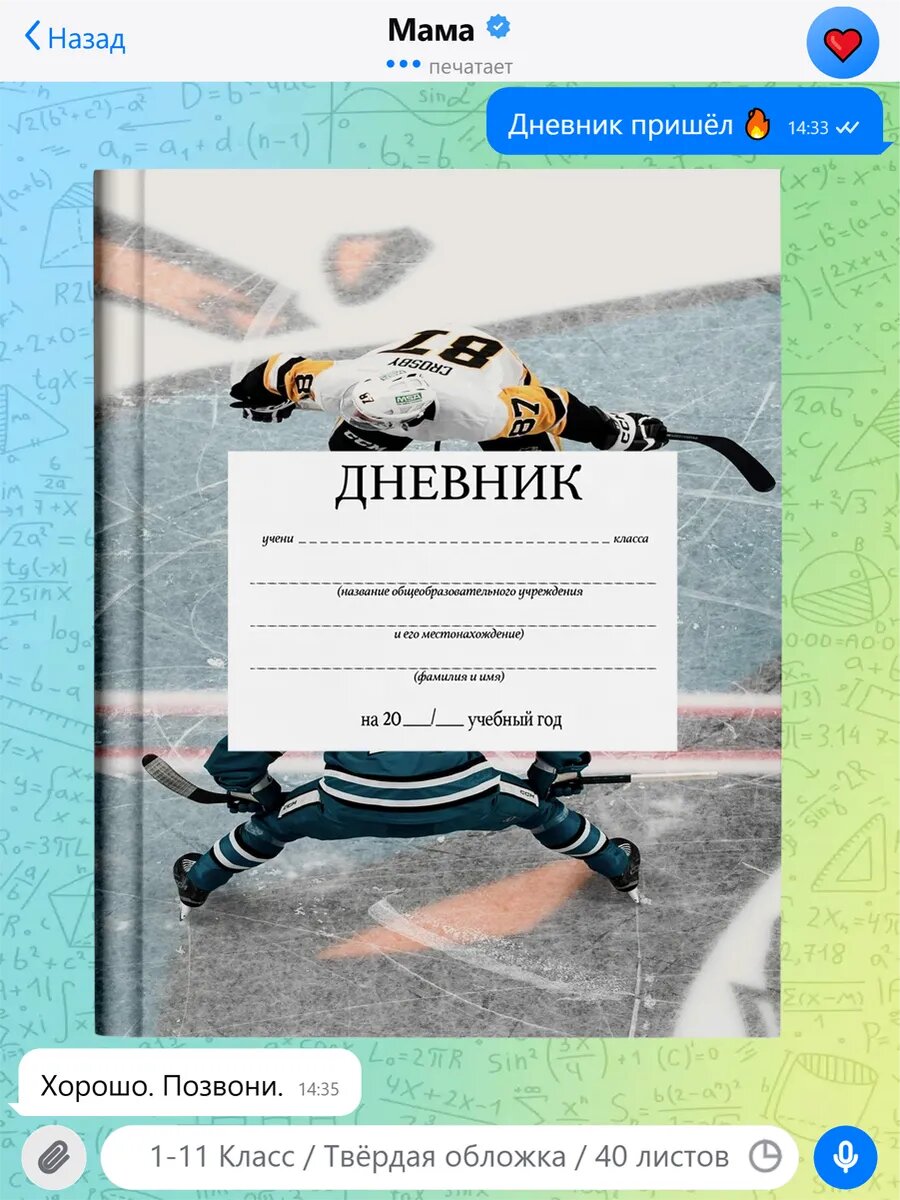 Школьный дневник с принтом Хоккей
