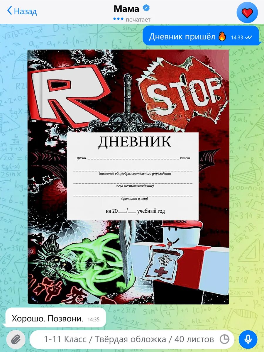 Школьный дневник с принтом Роблокс
