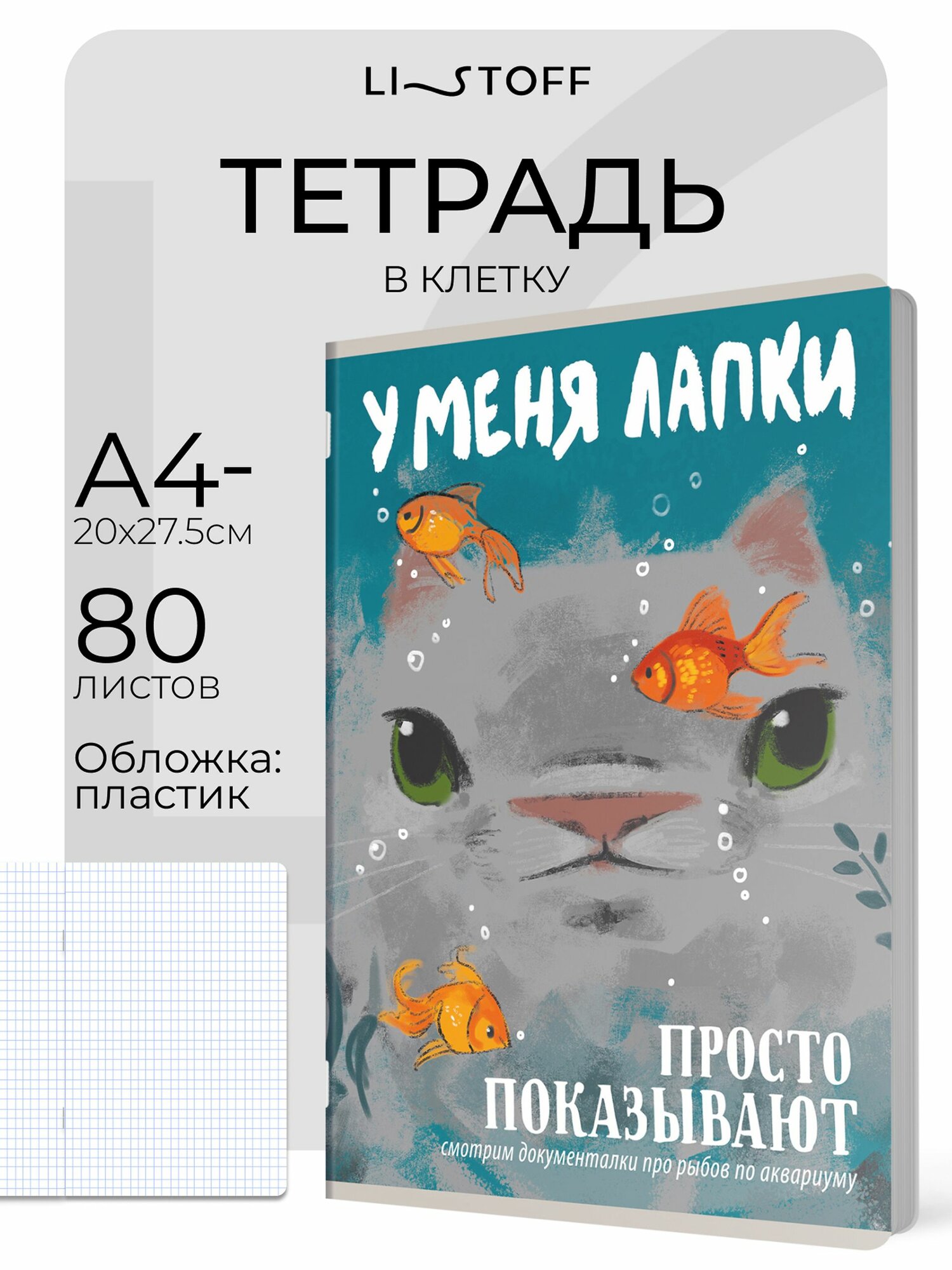 Тетрадь в клетку А4- (А4 минус) Listoff 80 листов в пластиковой обложке