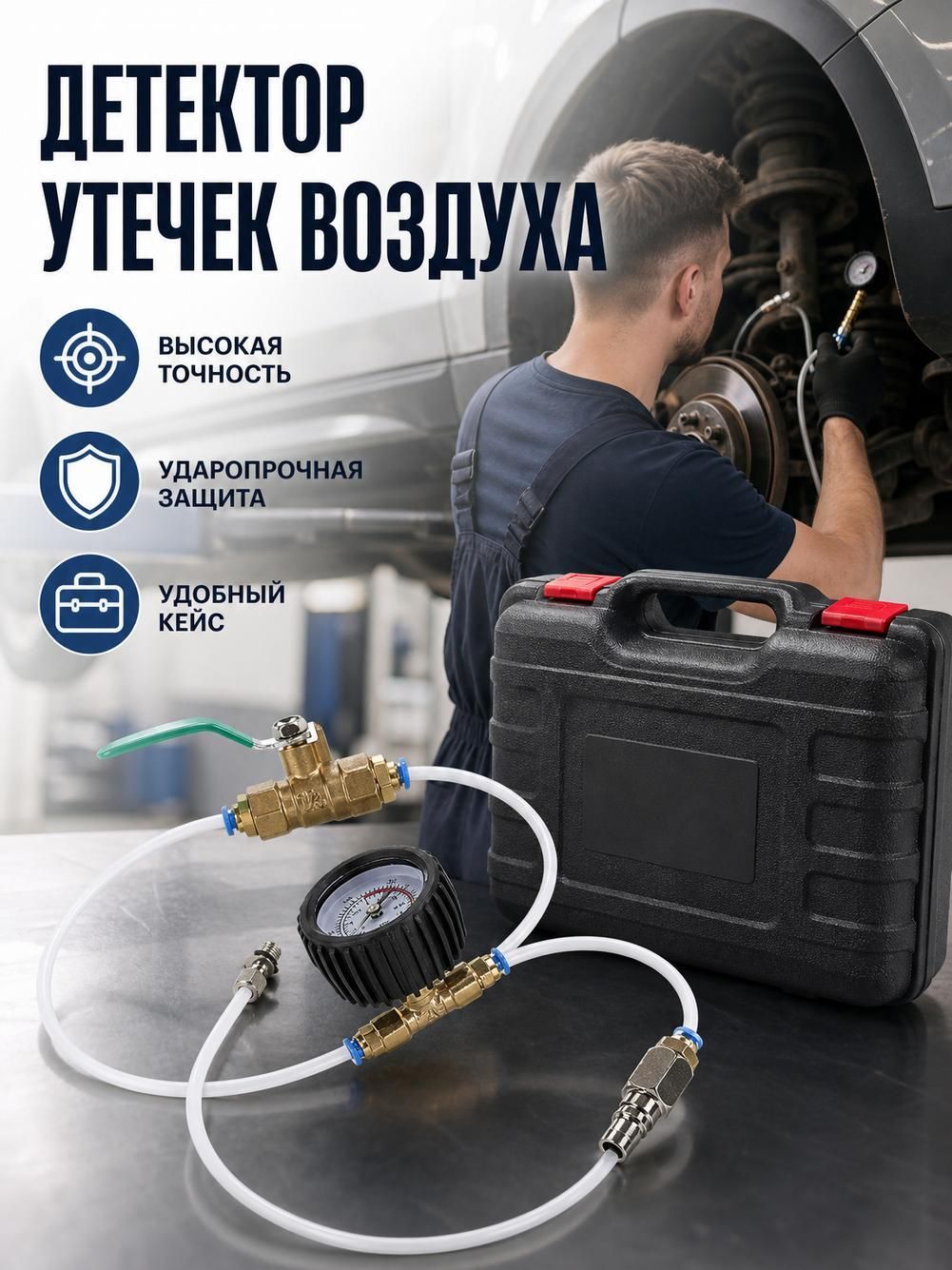 Прибор для проверки утечек воздуха в автомобильных амортизаторах, пневматическая подвеска, специализированный инструмент для диагностики, манометр для воздушных стоек