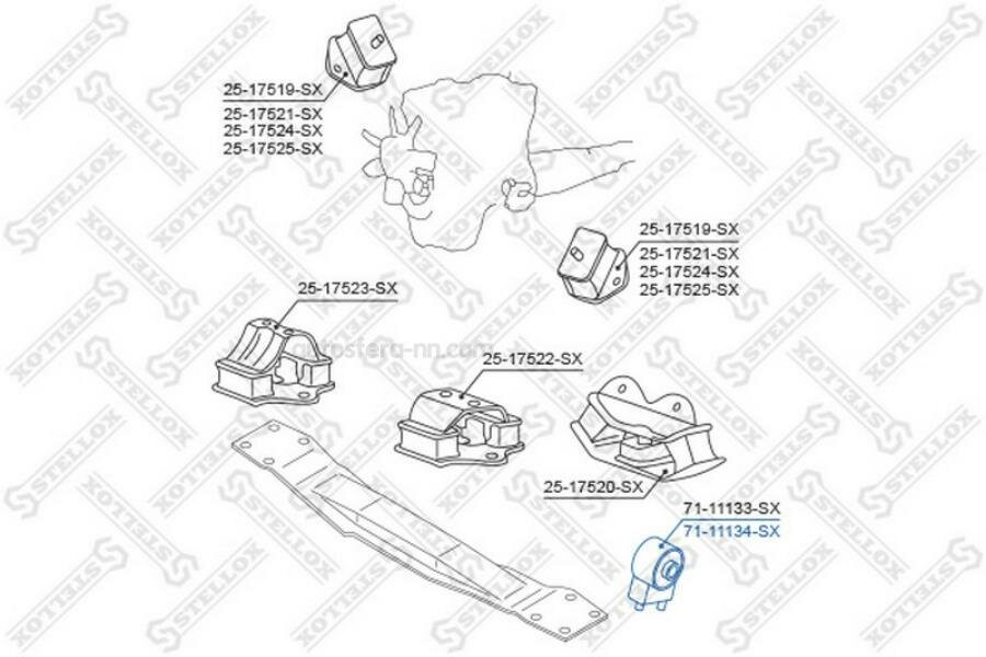 STELLOX 7111134SX подушка раздатки!\Mitsubishi Pajero II V14W-V55W 91-04