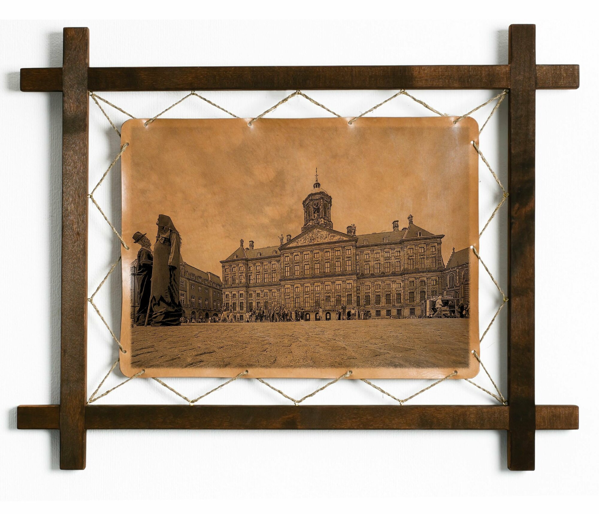 Картина интерьерная, натуральная кожа, "Королевский дворец" (Амстердам), в деревянной раме, BoomGift