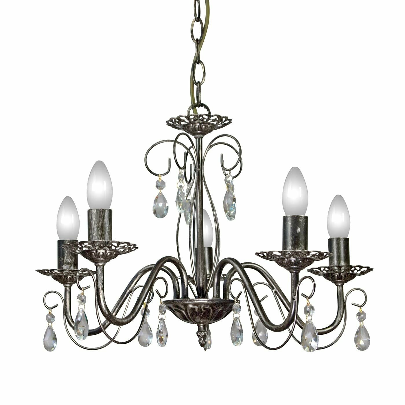 Люстра подвесная 5 ламп Аврора черный с серебром Петрасвет S1204-5 Россия