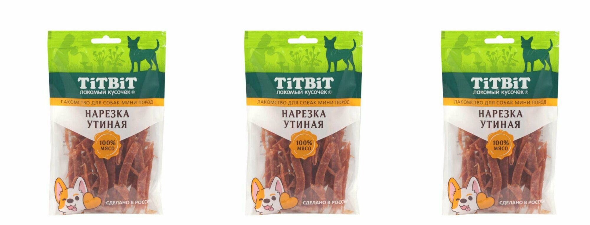 Titbit Лакомство для собак мини пород Нарезка утиная, 70 г, 3 уп
