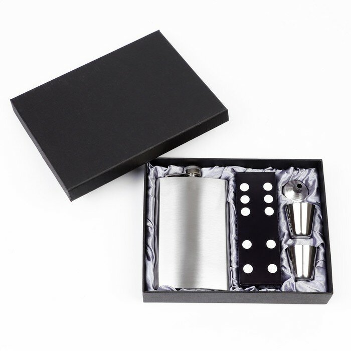 Подарочный набор 5 в 1, фляжка 300 мл, рюмки 30 мл, воронка 2.5×3.5 см, домино, металл, пластик