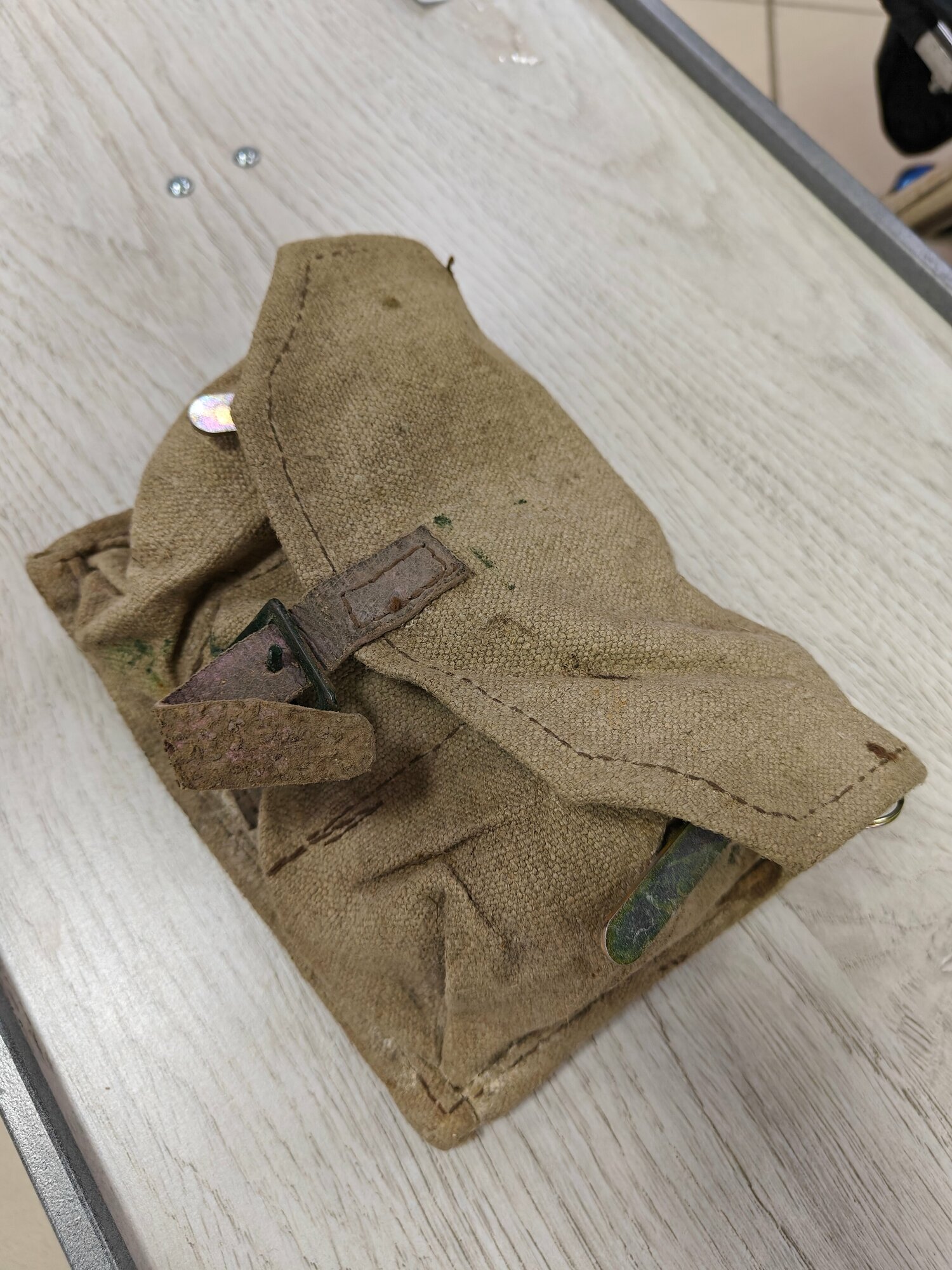 Подсумок времён ВОВ, 3 отделения, брезент, натуральная кожа, оригинал СССР