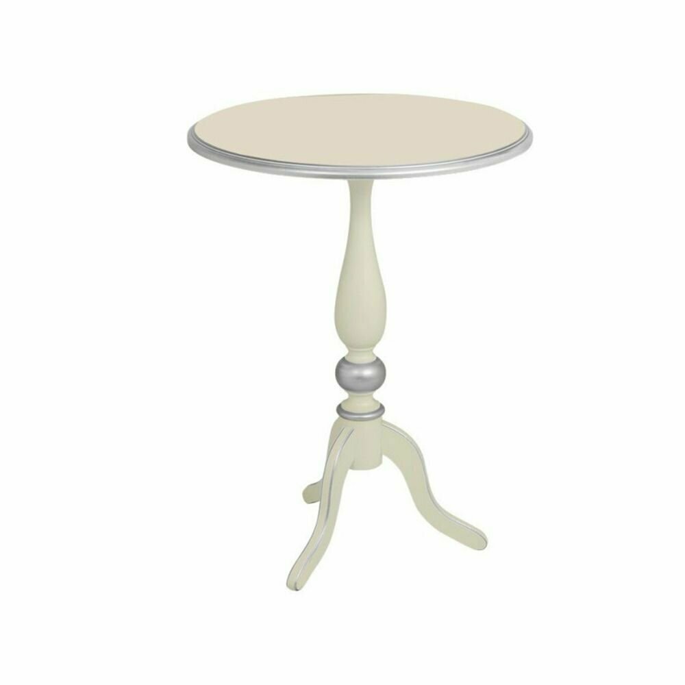 Столик кофейный круглый гала D.600 деревянный нераздвижной журнальный придиванный в гостиную на кухню для дома дачи эмаль слоновая кость с серебряной патиной