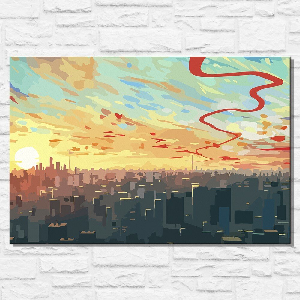 Картина по номерам на холсте Городской пейзаж (красочное небо, мегаполис, закат, рассвет) - 13726 Г 60x40