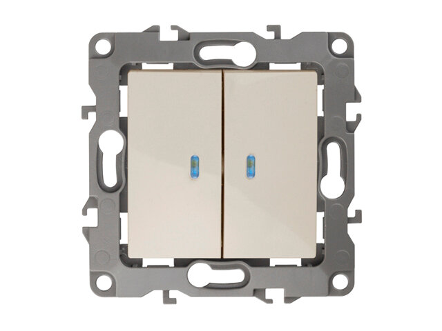 ЭРА 2-клавишный выключатель с индикатором серия 12, слоновая кость, настенная установка