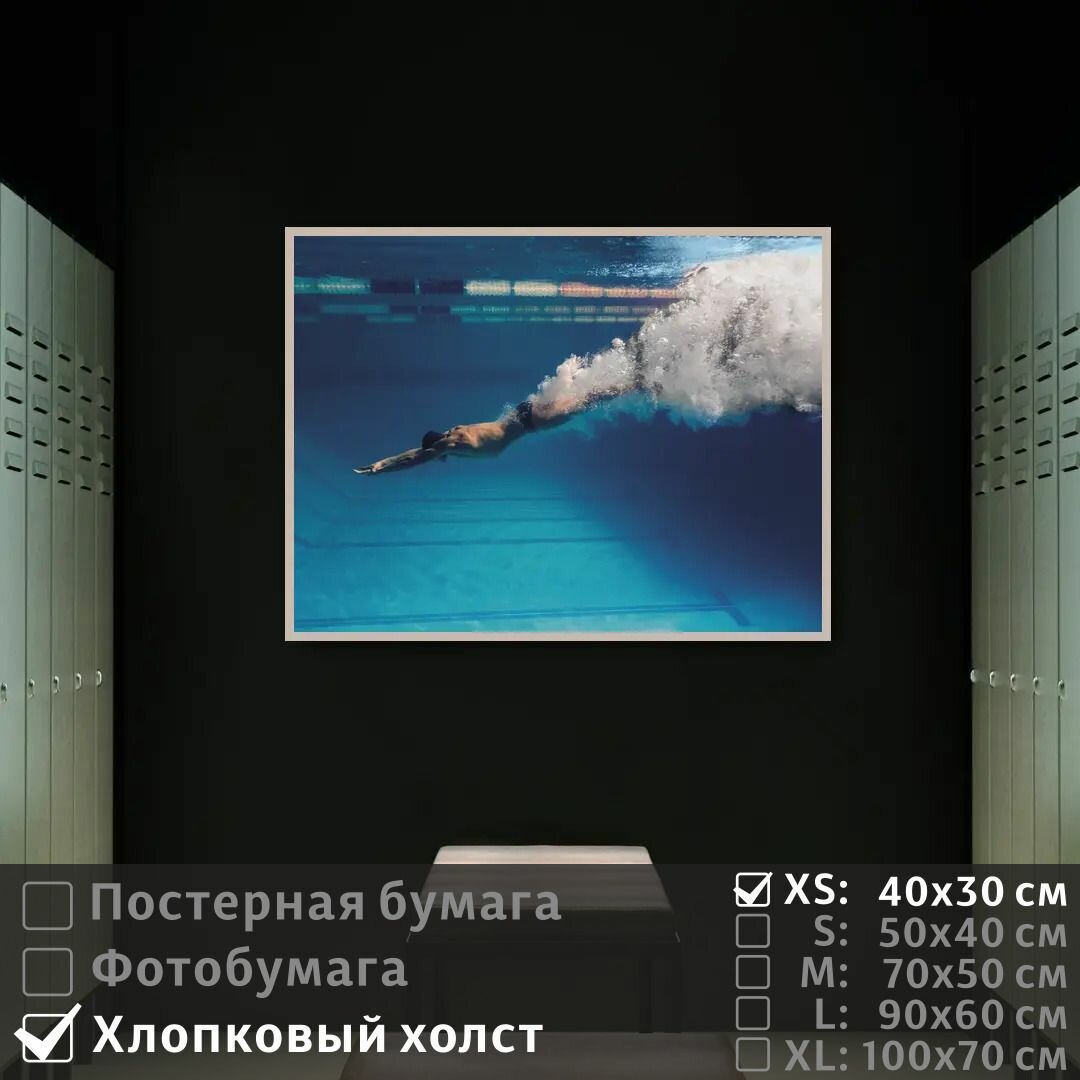 Постер на холсте Пловец Плавает Под Водой В Бассейне 40х30 см ПолиЦентр
