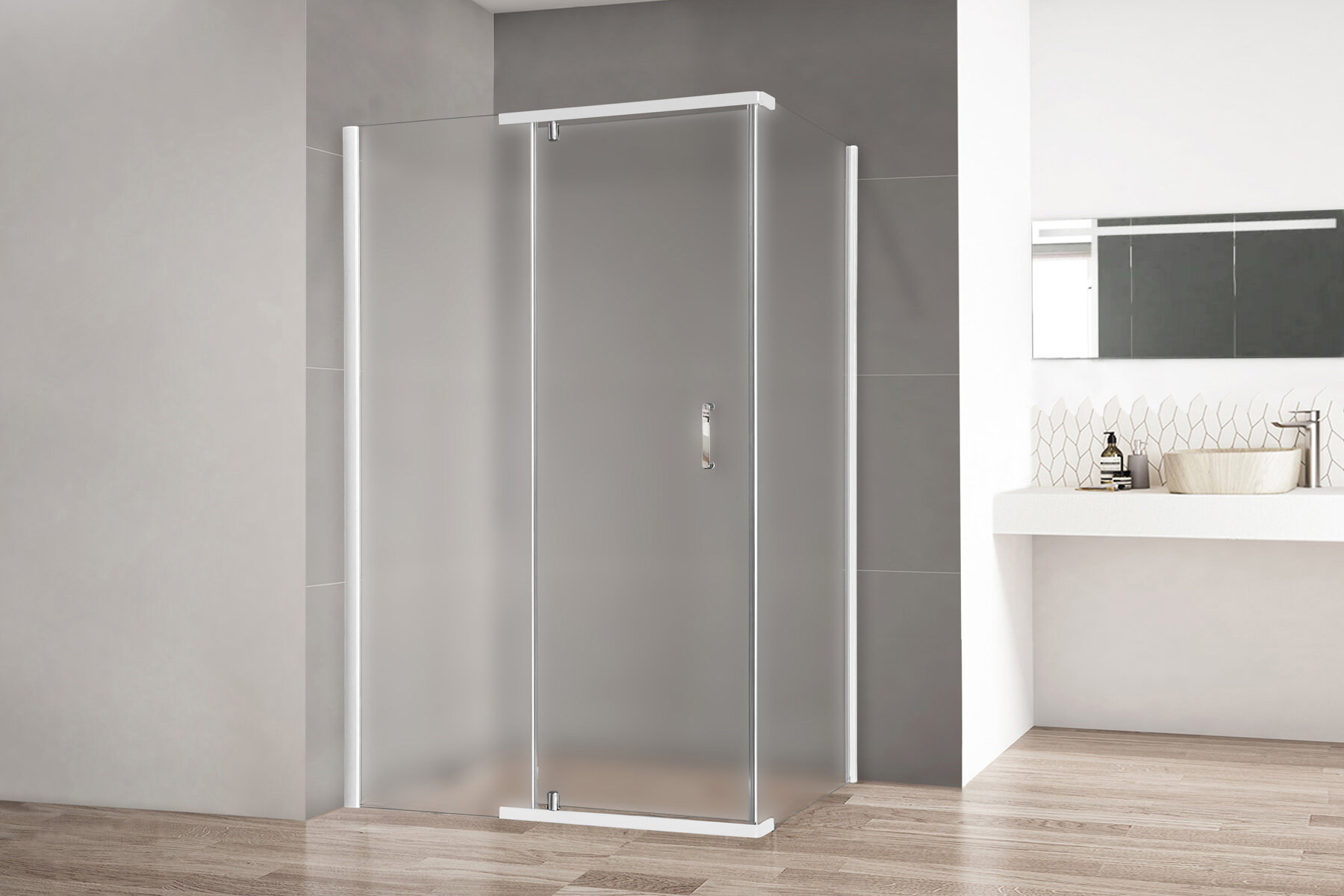 Душевой уголок Royal Bath 90х100х200 закаленное стекло 6 мм матовое профиль белый