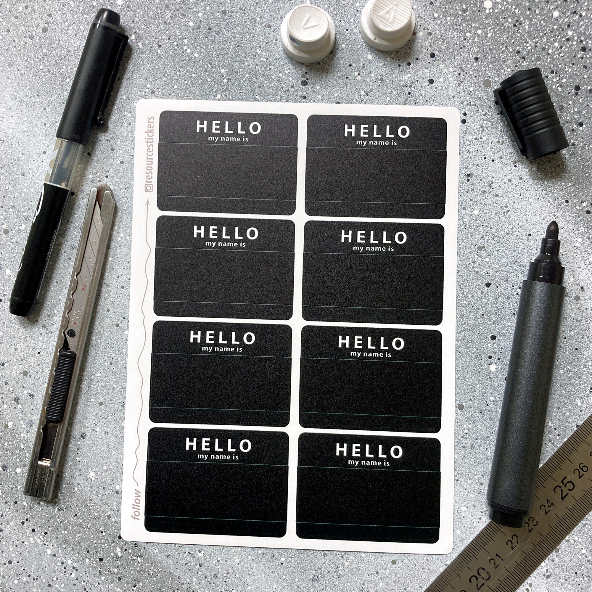 Виниловые наклейки Hello my name is, стикерпак blk / Resource Stickers