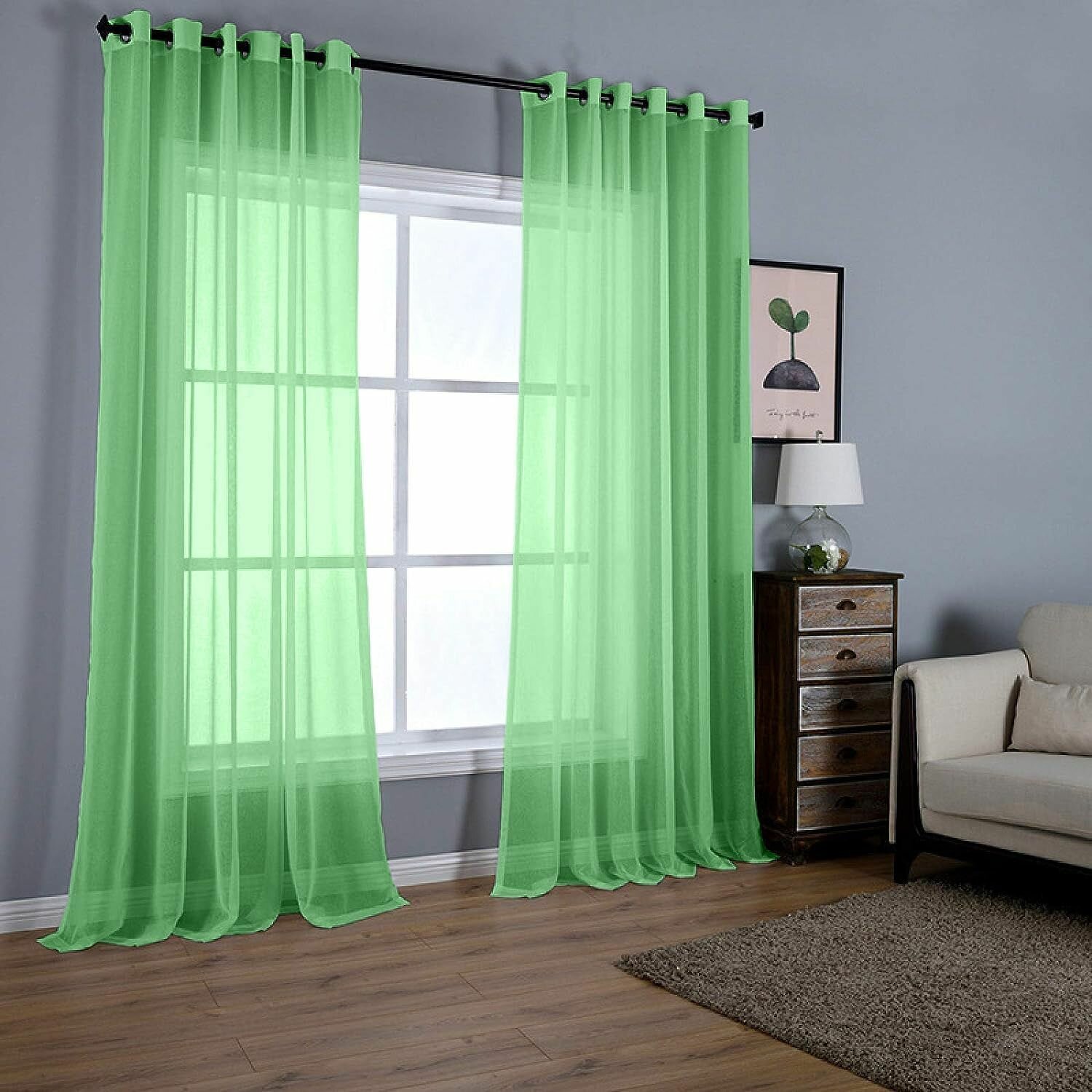 Тюль вуаль на люверсах - 2 шт. (выс. 250 см * шир. 150 см) цвет зеленый Цена за 2 шторы Т-2