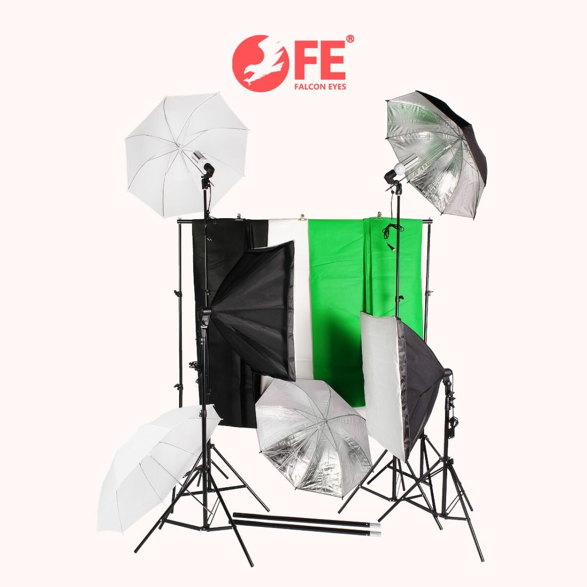 Комплект студийного оборудования Falcon Eyes KeyLight 425LED SBU KIT, хромакей, фотозонт, софтбокс с лампами и штативом