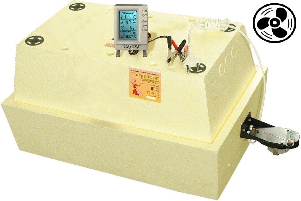 Инкубатор золушка 2020, жк дисплей, кол-во яиц: 28, 220/12В, автоматический поворот, вентиляция