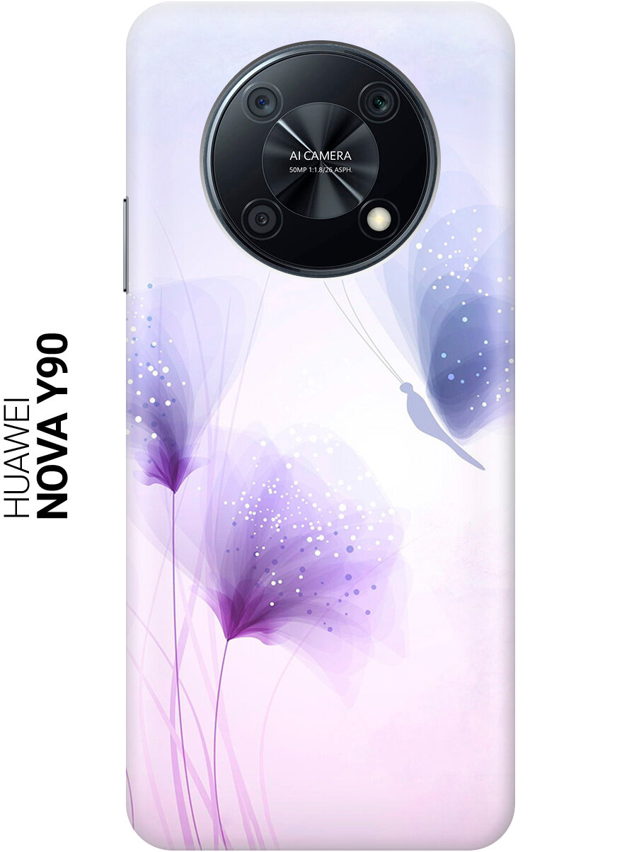 Силиконовый чехол на Huawei nova Y90 / Хуавей Нова У90 с рисунком "Бабочка и фиолетовые цветы"
