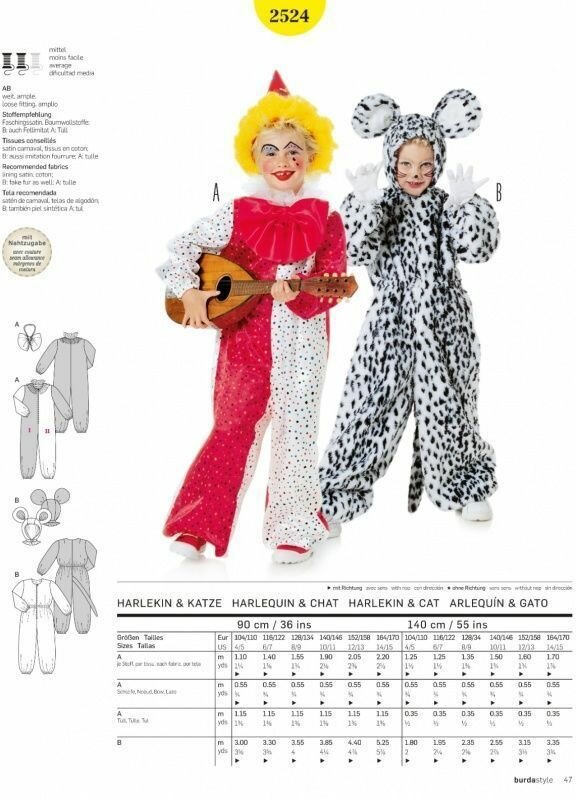 Выкройка Burda 2524-Арлекин, Кошка