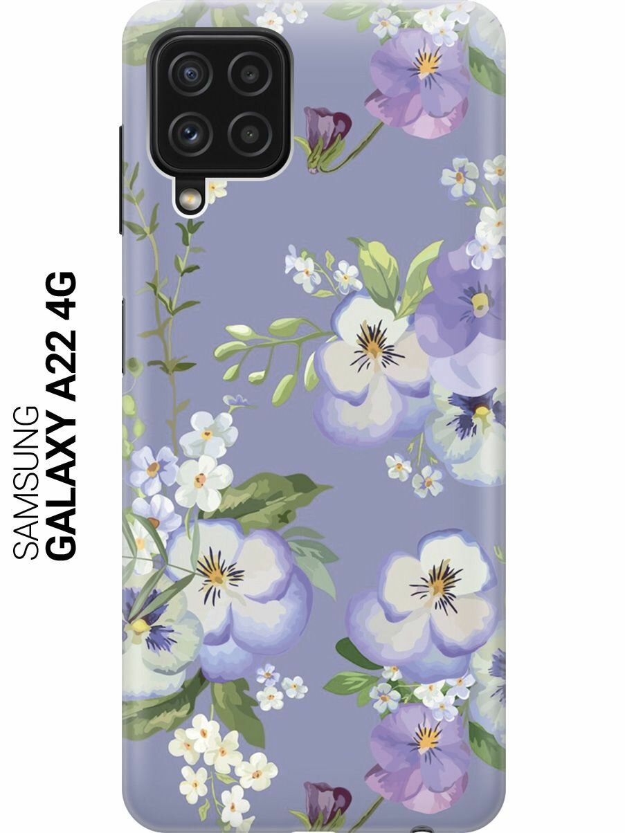 Силиконовый чехол на Samsung Galaxy A22, M32, M22, Самсунг А22, М32, М22 с принтом "Цветочки на синем фоне"