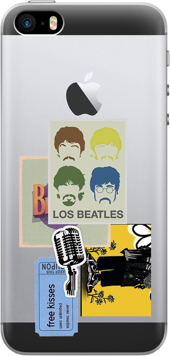 Силиконовый чехол на Apple iPhone SE / 5s / 5 / Эпл Айфон 5 / 5с / СЕ с рисунком "Beatles Stickers"