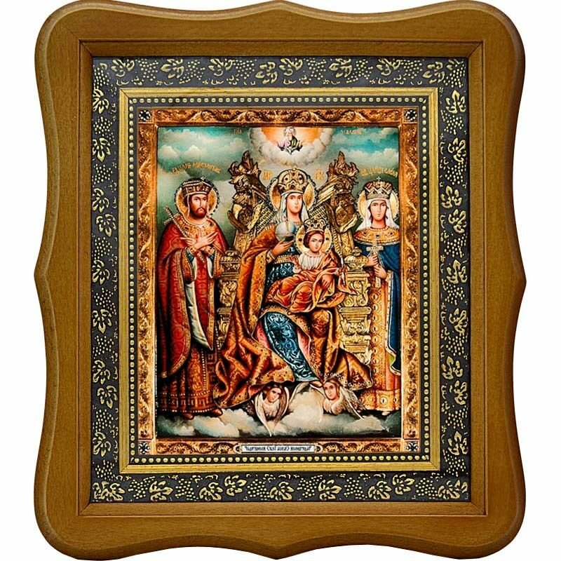 Царица цариц. Икона Божьей Матери на холсте. (15 х 18 см / В фигурном киоте)