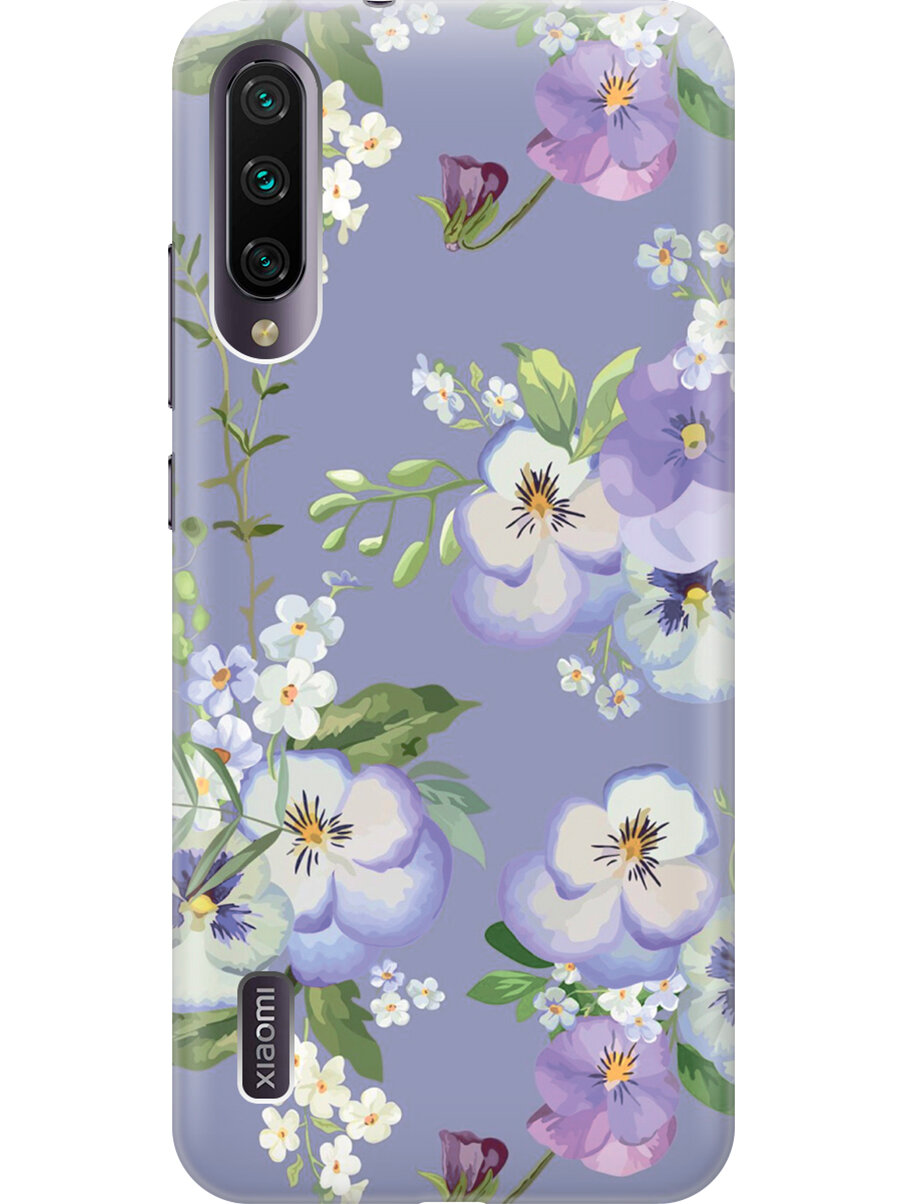 Силиконовый чехол на Xiaomi Mi A3, CC9e, Сяоми Ми А3, Ми СС9е с принтом "Цветочки на синем фоне"