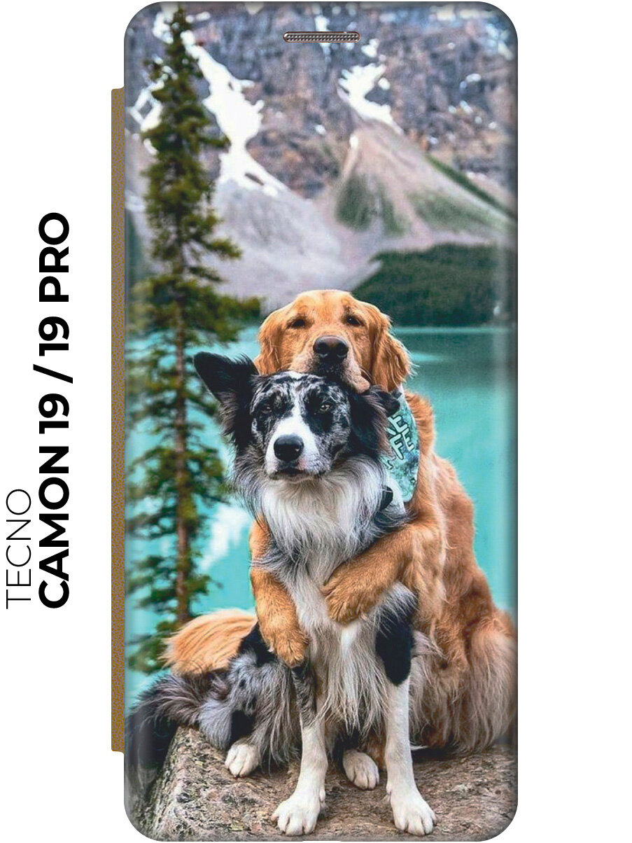 Чехол-книжка на Tecno Camon 19 / 19 Pro / Техно Камон 19 / 19 Про с рисунком "Собачья дружба" золотой