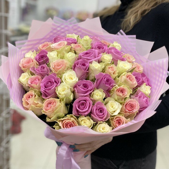 51 роза Розовый с Белым Микс