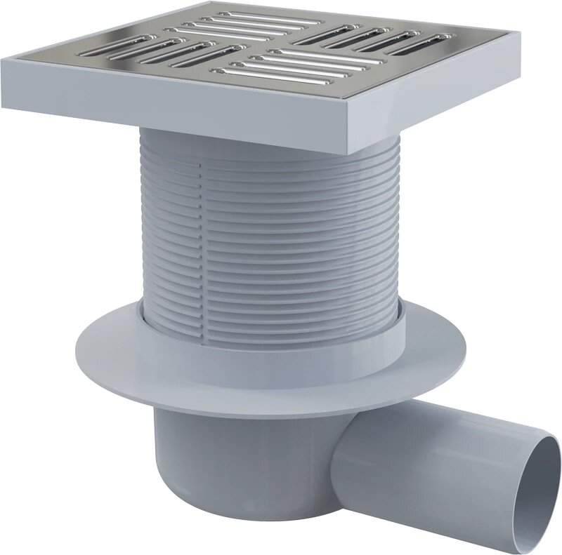 Душевой трап AlcaPlast APV5411 150x150/50 мм, с решеткой, перфорированный, хром