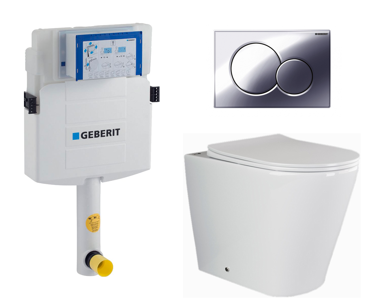 Комплект 3 в 1 смывной бачок скрытого монтажа Geberit Duofix UP320 + Унитаз приставной Ceramica Nova Highlight CN1812 + Кнопка Geberit Sigma 01 хром