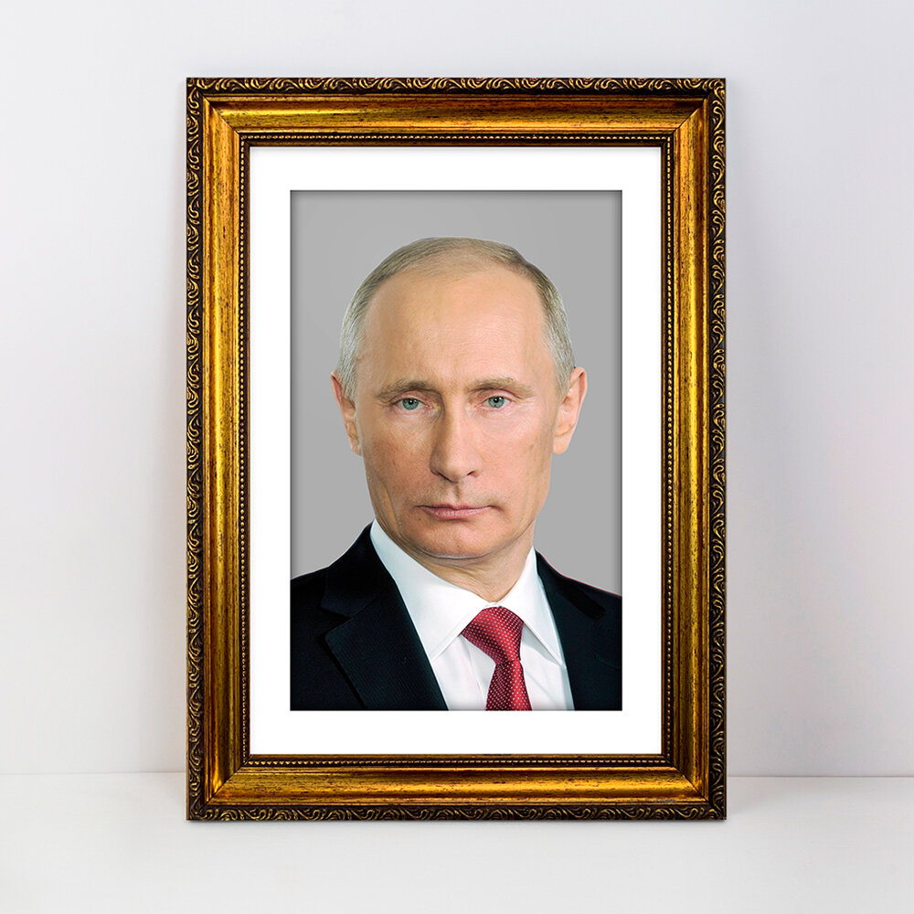 Портрет Путина В. В. в багетной рамке под золото / А-2 (40x60 см.)