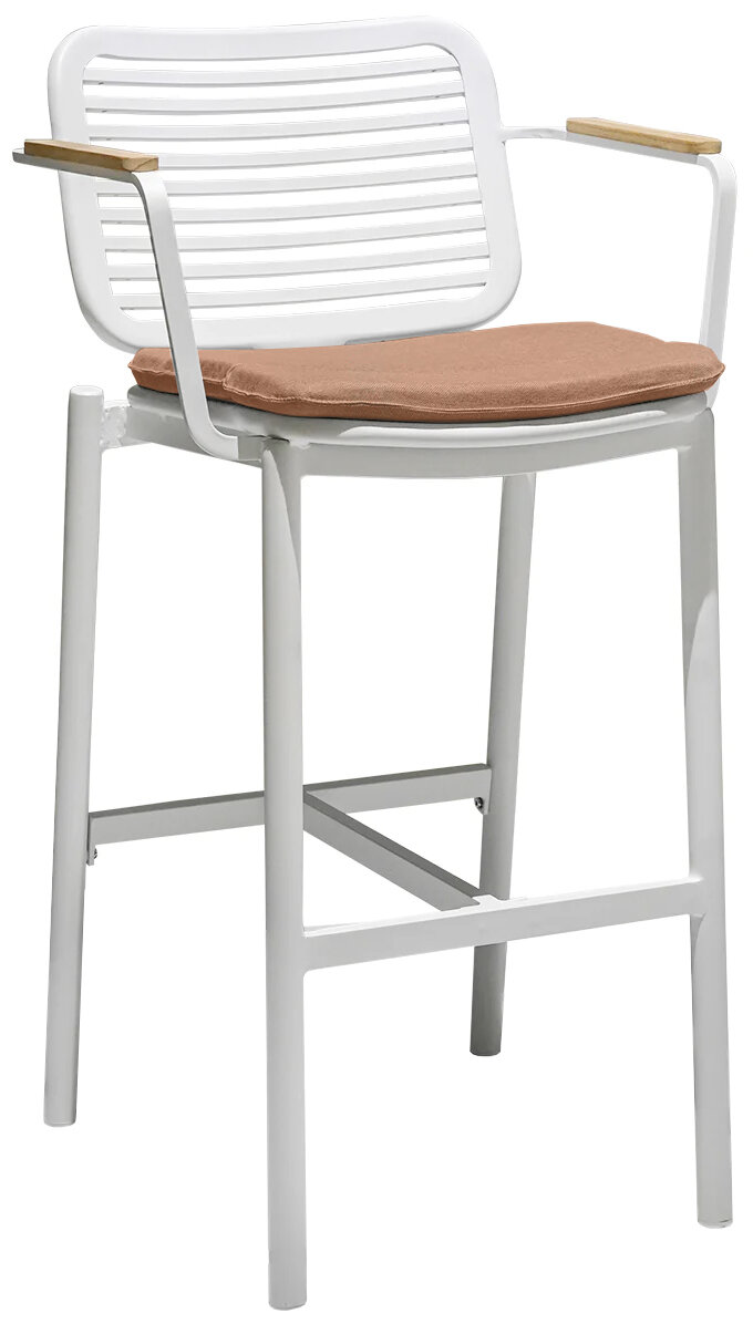 Барный стул лофт со спинкой Tagliamento Armona, с подлокотниками, мягкий, белый/терракотовый