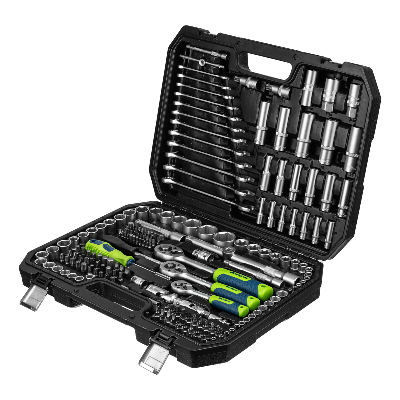 Набор инструментов, 1/2", 3/8", 1/4", пластиковый кейс 215 предм. Сибртех 14170