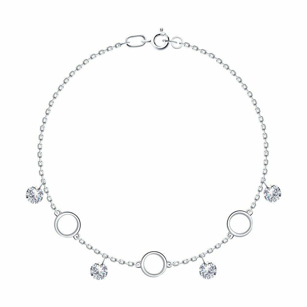 Браслет, серебро, 925 проба, родирование, фианит