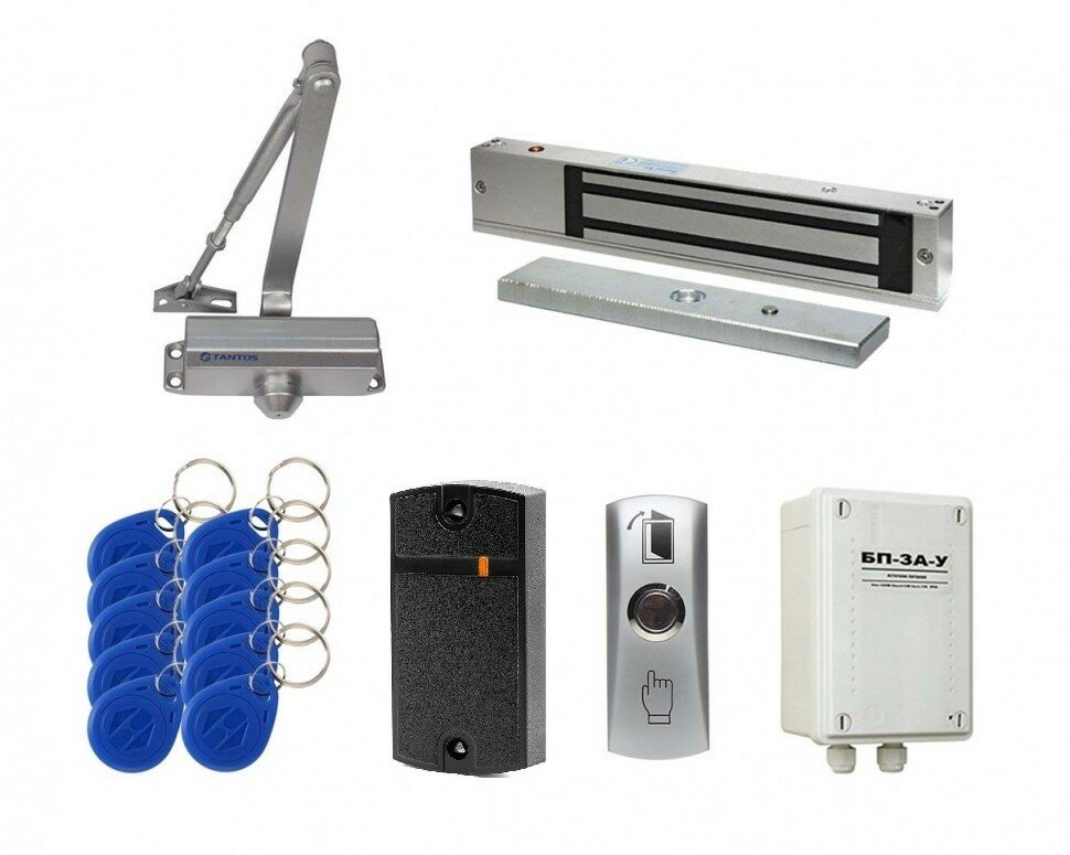 Электромагнитный замок на дверь комплект с контроллером-считывателем и доводчиком