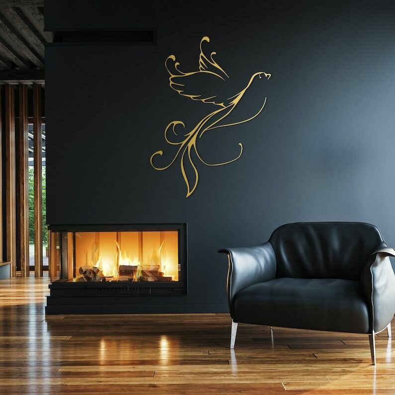 Декоративное панно деревянное, Голубь (матовое золото)