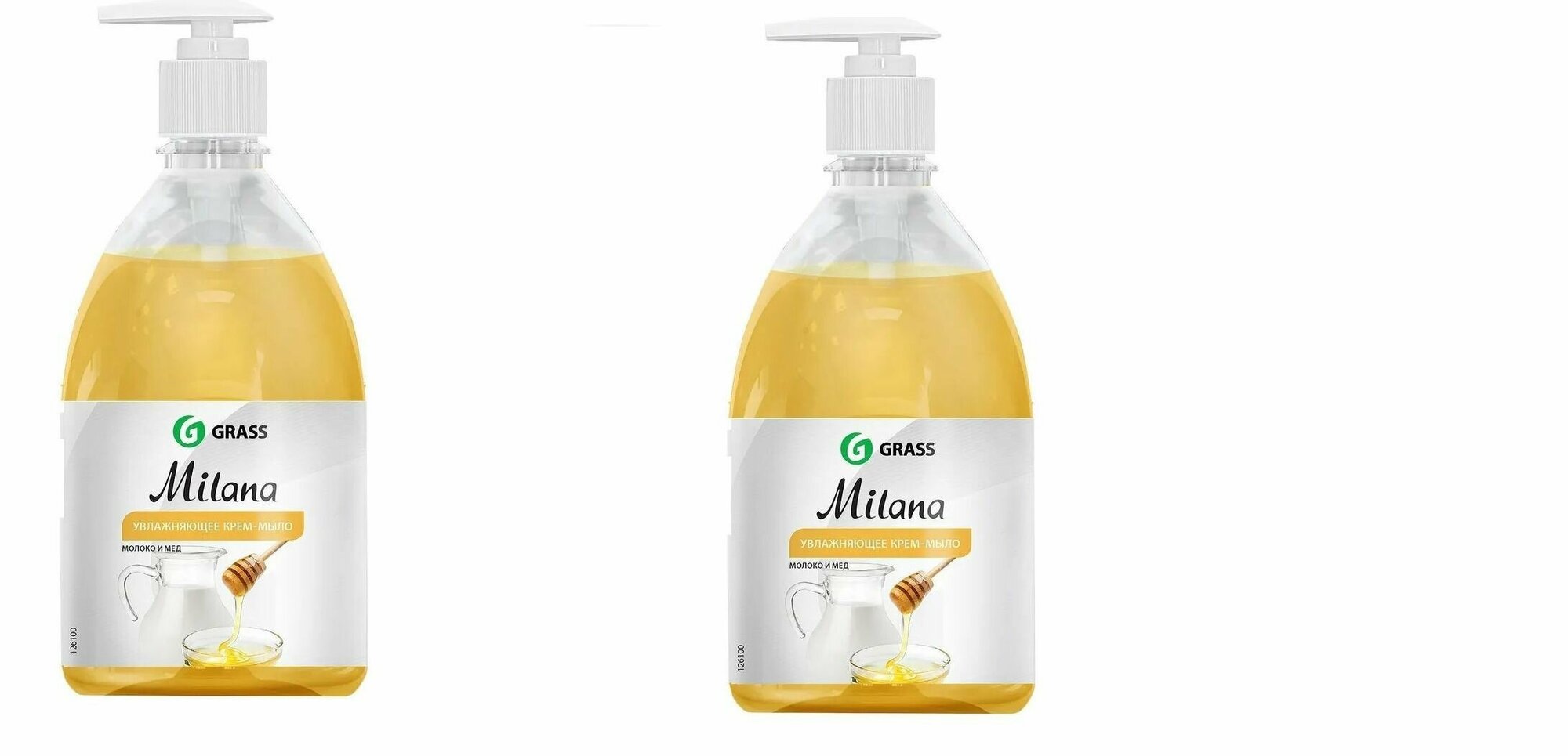 Grass Крем-мыло Milana, жидкое, увлажняющее, Молоко и мёд, 500 мл, 2 шт.