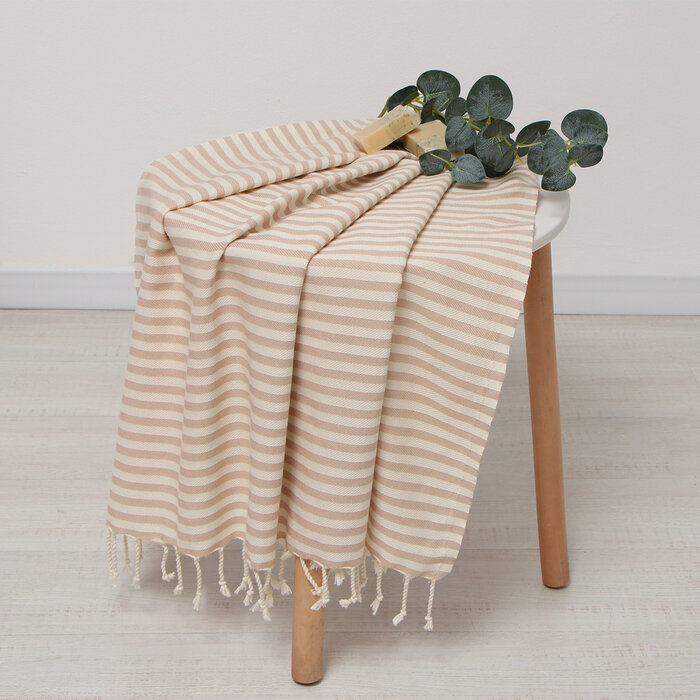 Пештемаль «Полосы» 100х180 см, бежевый, 6840460