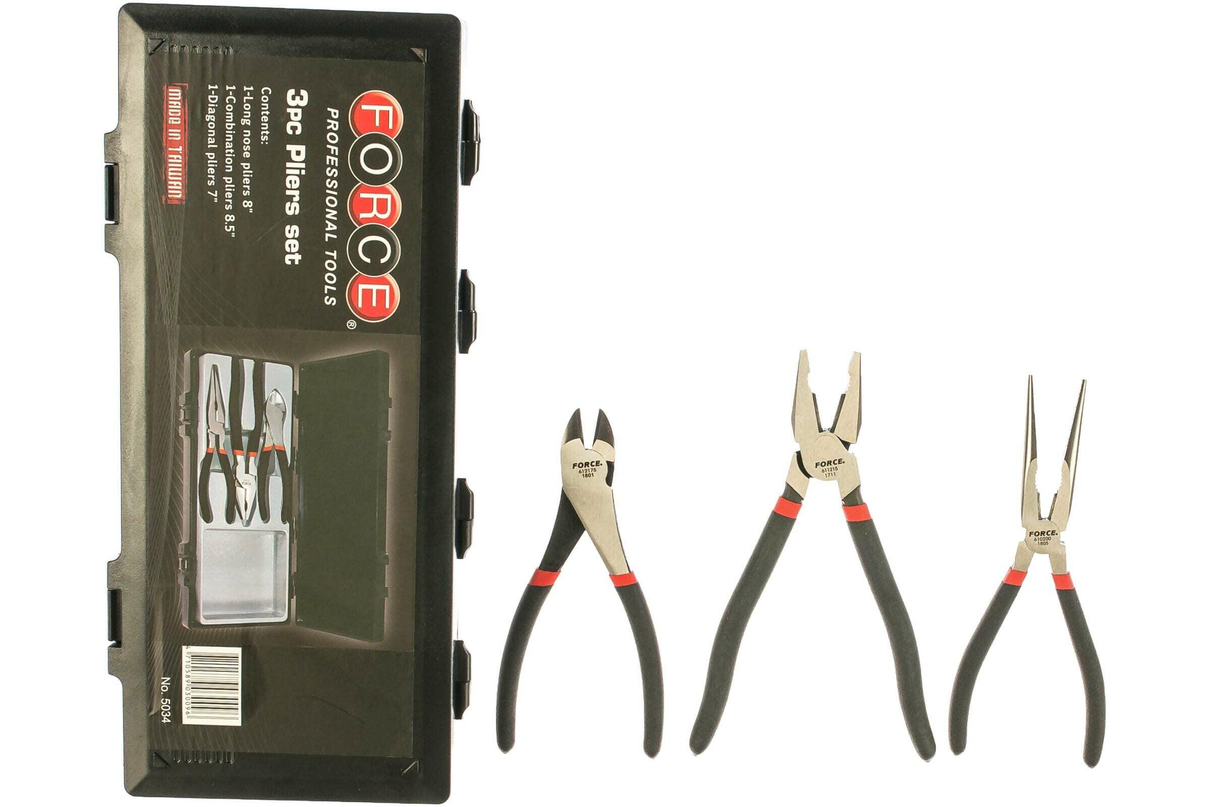 Набор FORCE 5034 (бокорезы, плоскогубцы, длинногубцы), 3 предмета