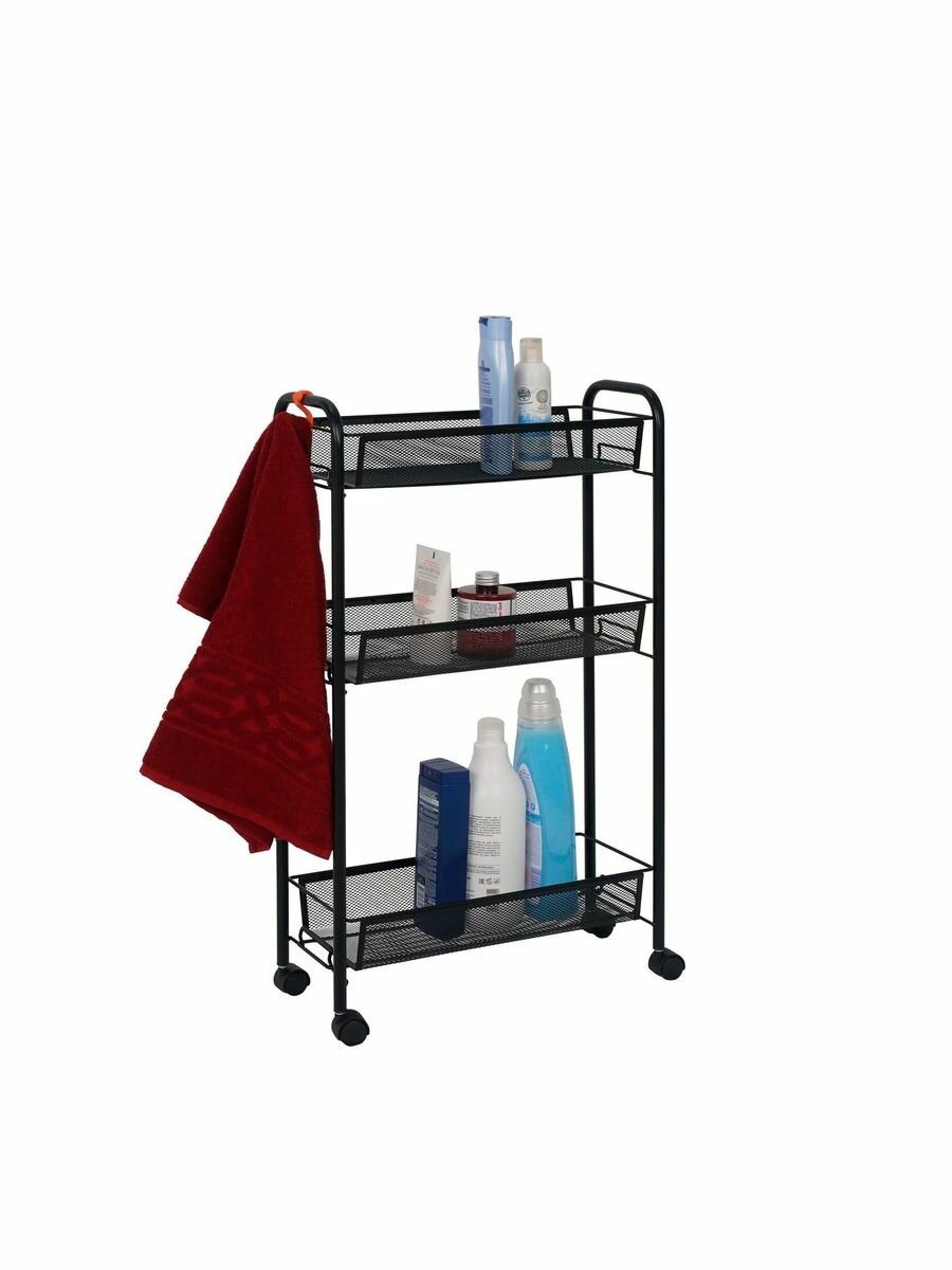 Этажерка на колесиках металлическая 3 полки Ладья 1 К черная