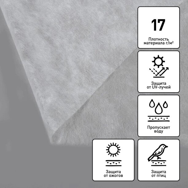 Укрывной материал Удача с УФ для укрытия рассады 17 г/м2 1,6х10 м белый