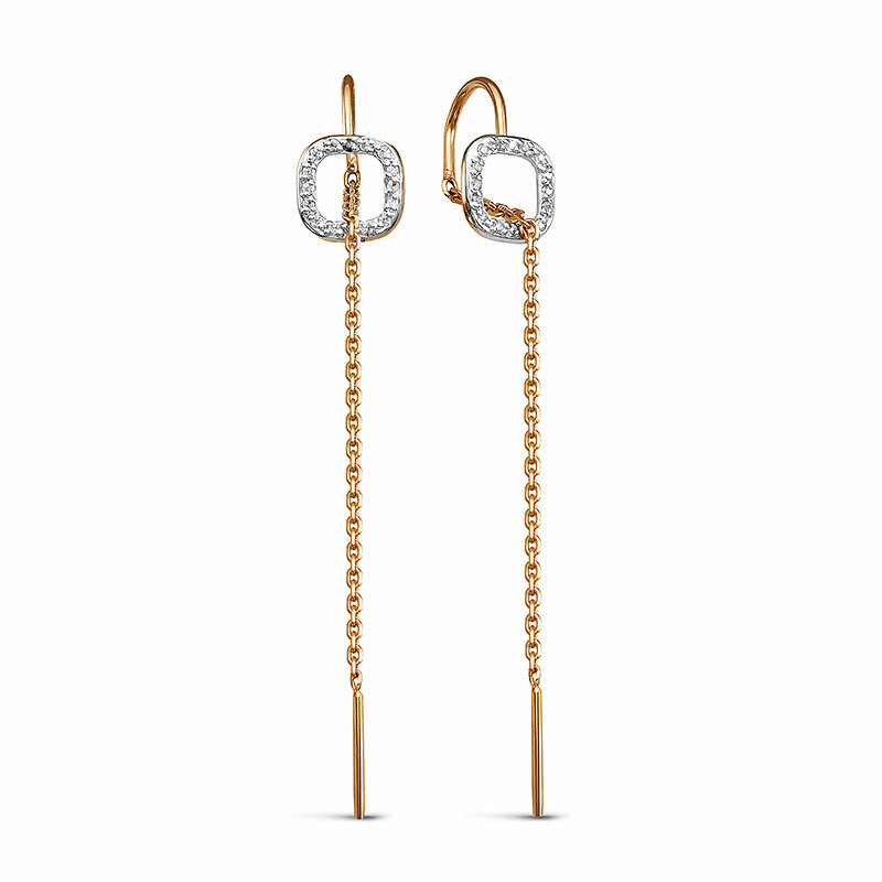 Серьги цепочки, золото, 585 проба, фианит