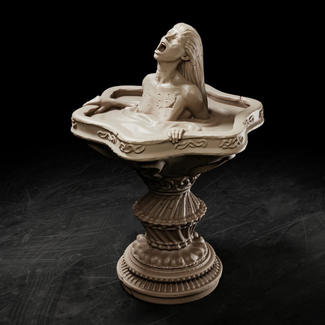 Девушка - фонтан 36мм, террейн миниатюра для DnD (ДнД) и других Настольных игр (НРИ, Варгеймов или РПГ), фентези тематика