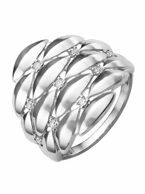 Кольцо широкое, серебро, 925 проба, фианит